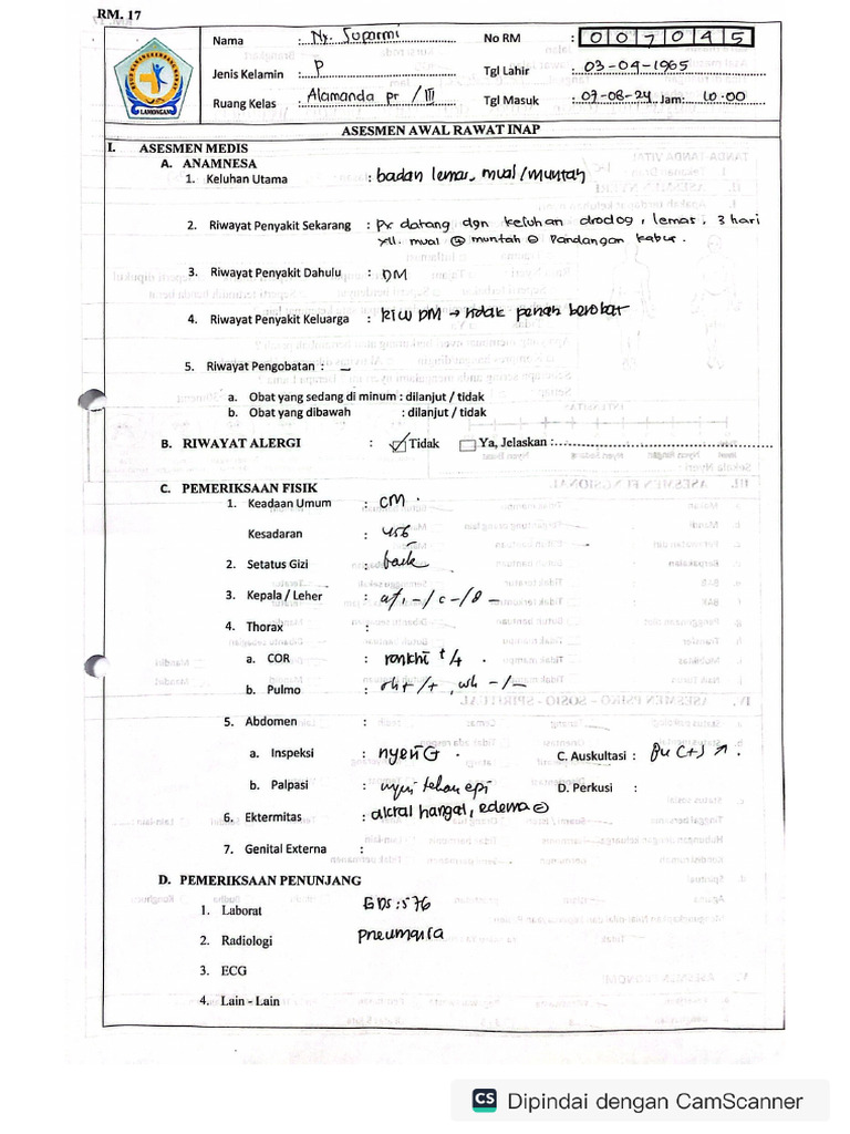 Asesmen Awal Ranap | PDF