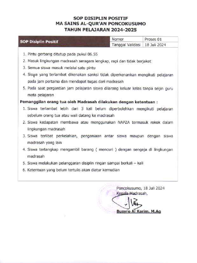 Sop Disiplin | PDF