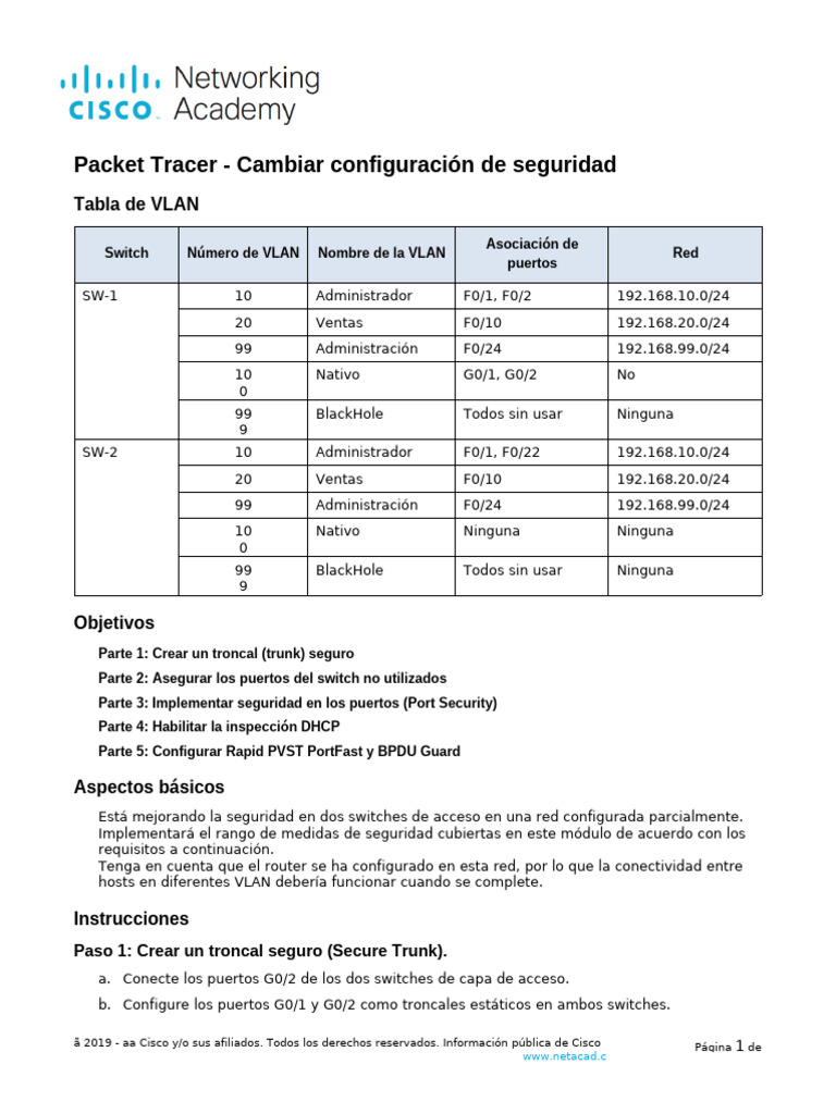 11.6.1-Packet-Tracer - Switch-Security-Configuration - es-XL | PDF