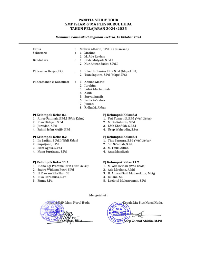 Panitia Study Tour 2024 | PDF