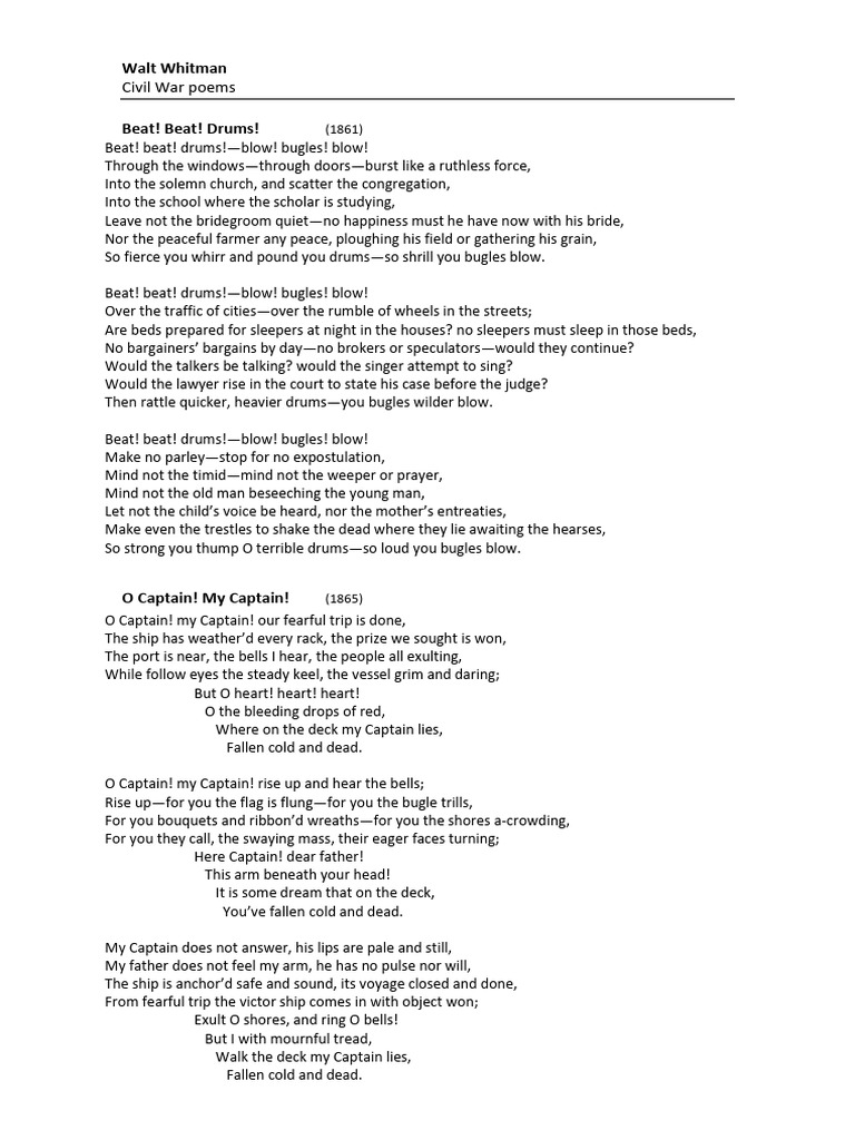 Walt Whitman S Civil War Poems | PDF