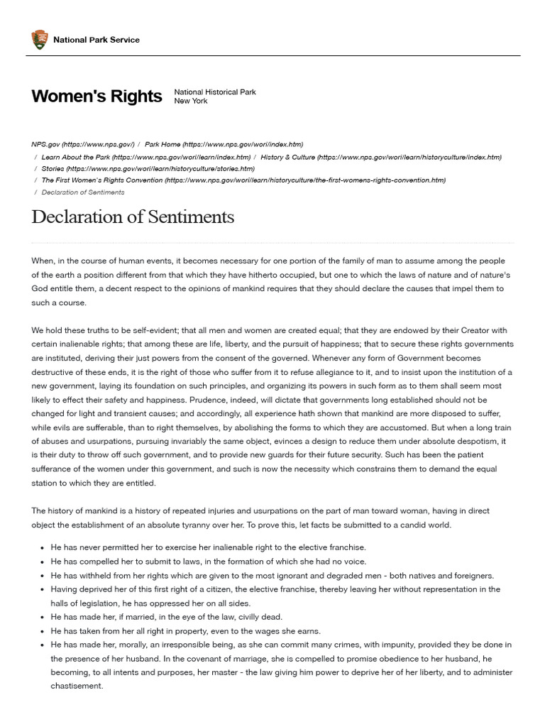 Declaration of Sentiments - Womens Rights National Historical Park (U.S ...