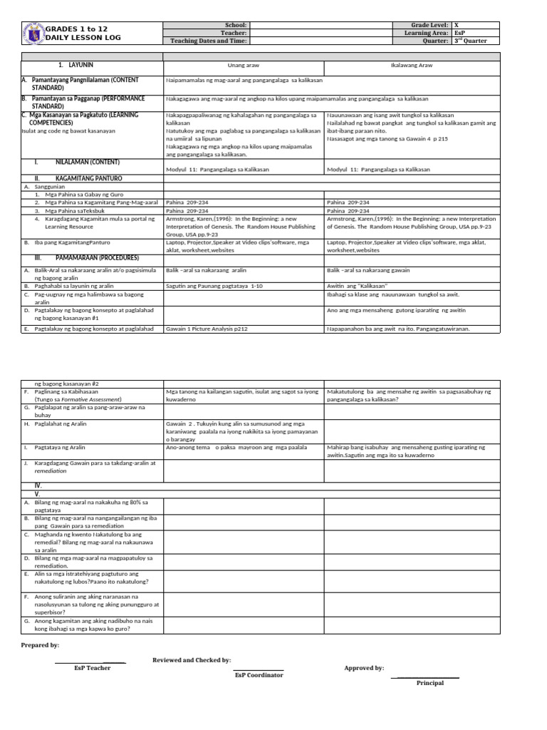 DLL Esp 10 3rd Grading Modyul 11 Week 5 | PDF | Language Arts & Discipline