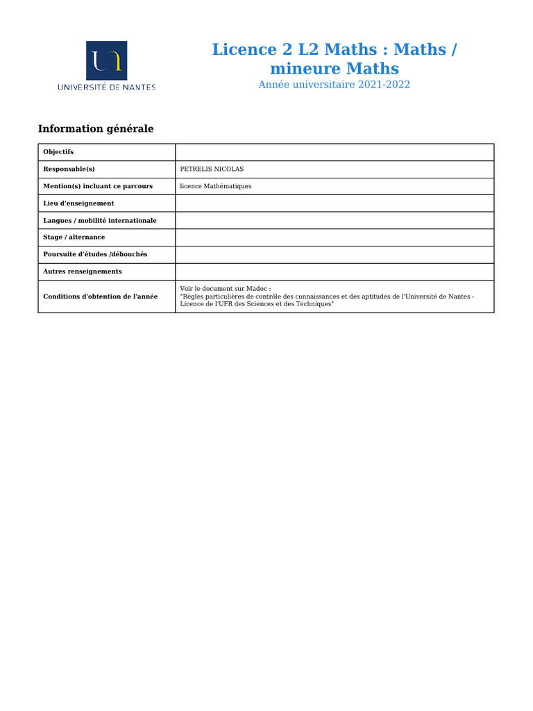 L2 Maths Maths Mineure Maths 2021-2022 | PDF