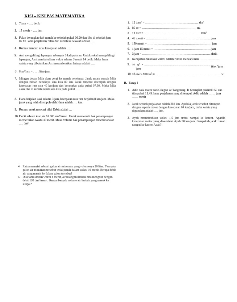 Kisi Kisi MTK Pas | PDF