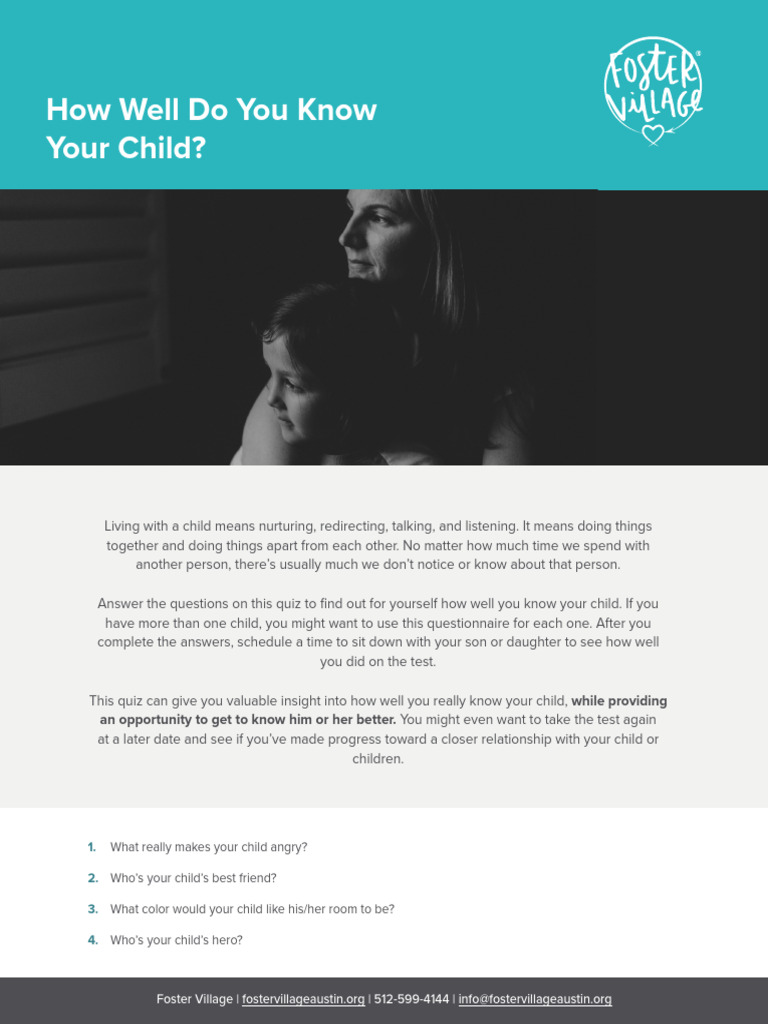 How Well Do You Know Your Child - FosterVillage | PDF
