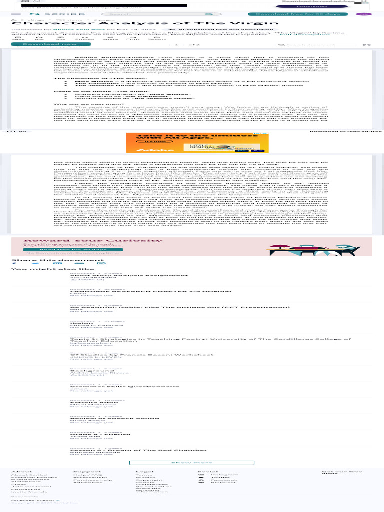Character Analysis of The Virgin PDF | PDF
