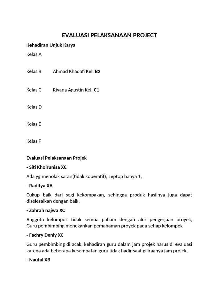 Evaluasi Pelaksanaan Project | PDF