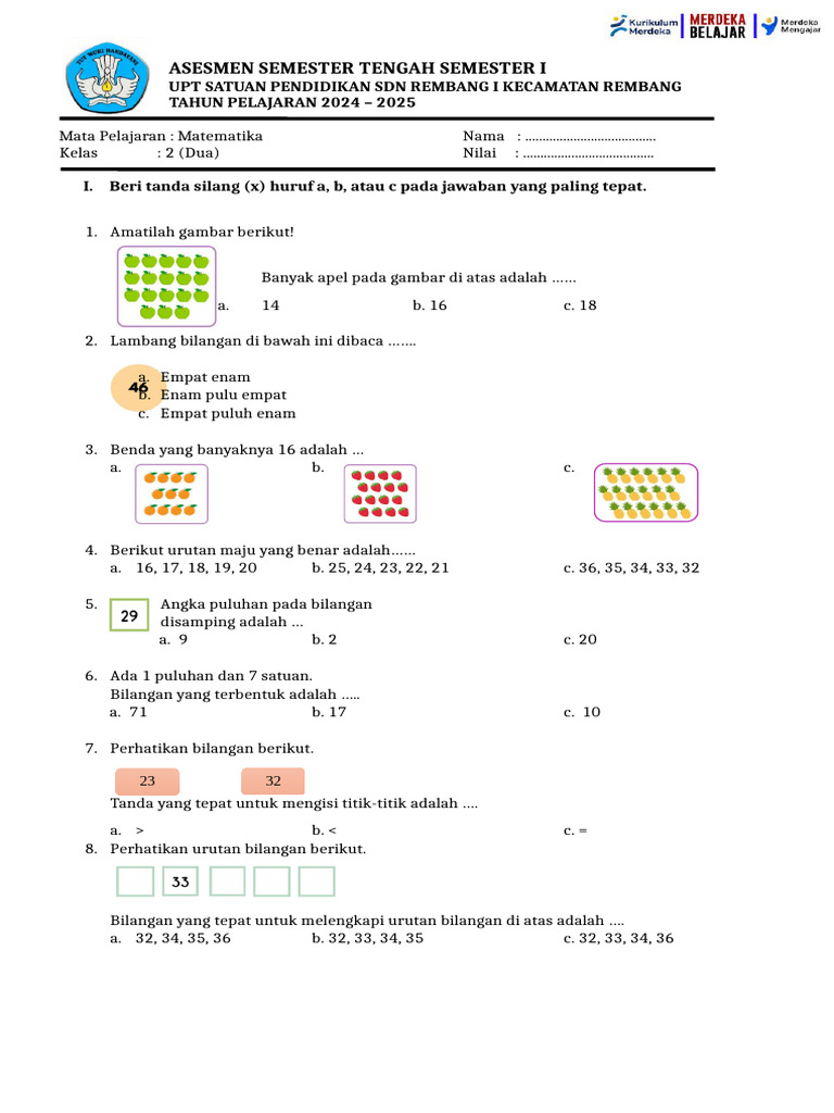 Soal Sts Matematika Kelas 2 | PDF