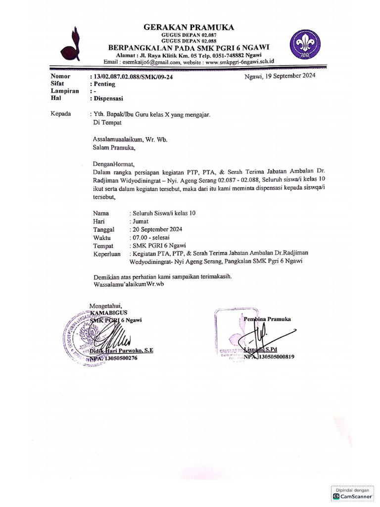 Surat Dispen Kelas 10 | PDF