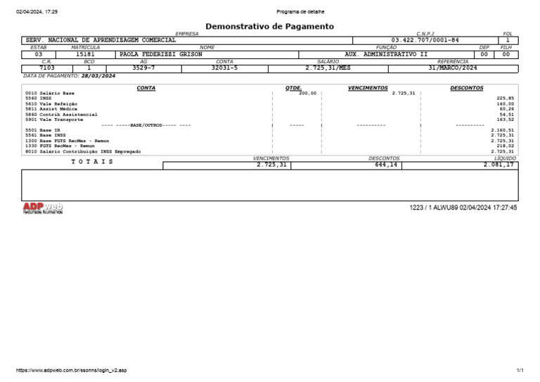 Contra Cheque | PDF