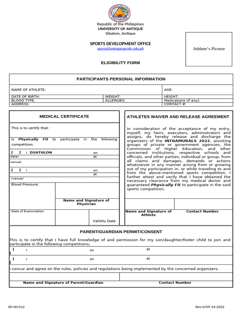 Eligibity Form For Trail Run Duathlon and Biking | PDF