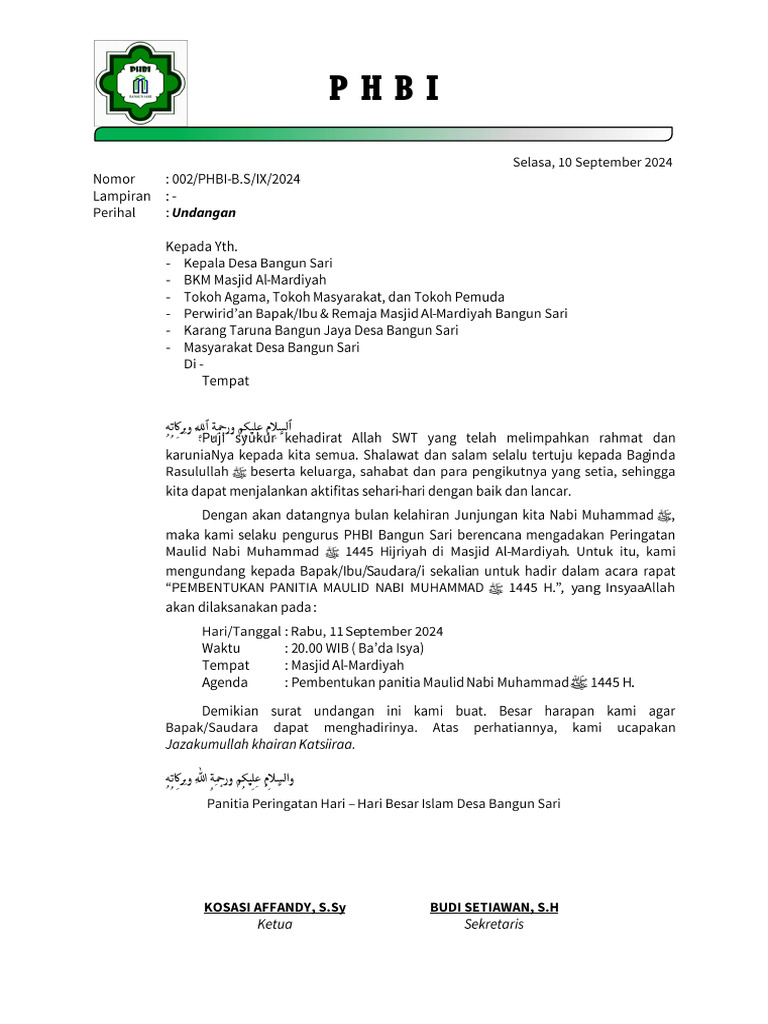 Undangan Rapat PHBI | PDF