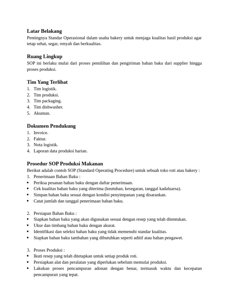 SOP Industri Kuliner - Bakery | PDF