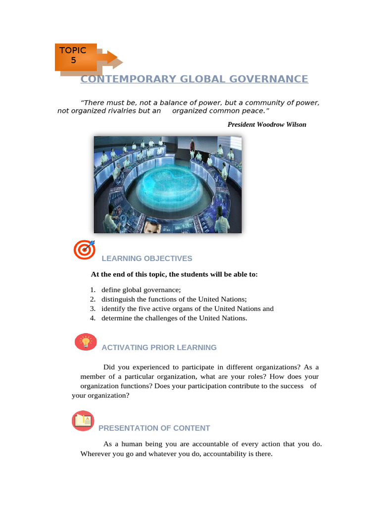 Topic 5 - Contemporary Global Governance | PDF