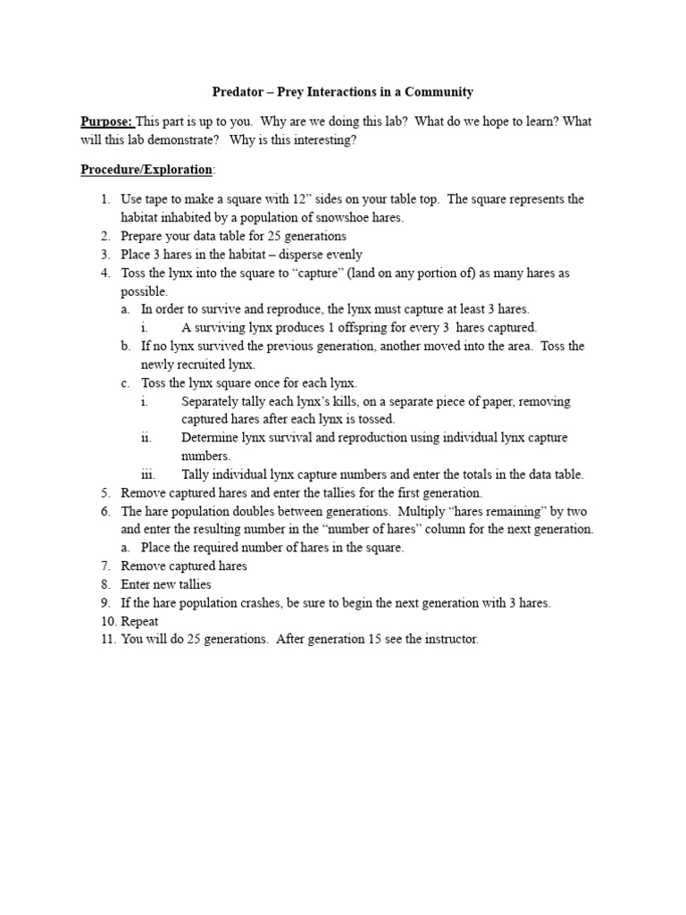 Predator Prey Lab 19 | PDF