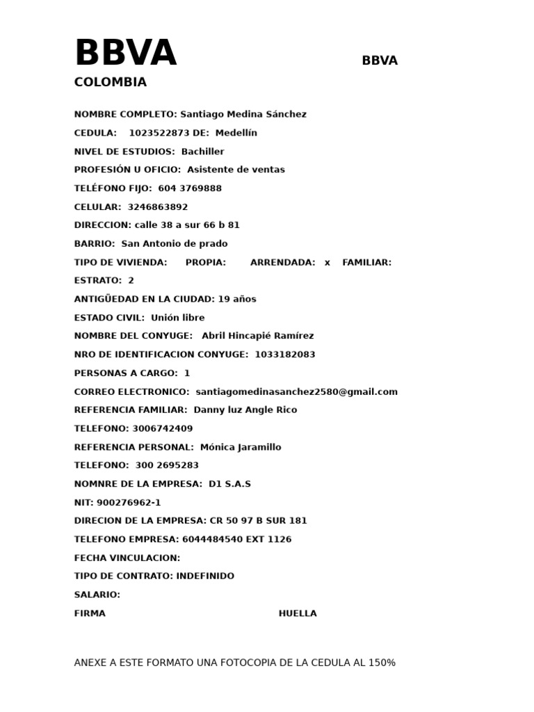 Formulario Creacion Cuentas Bbva 1 | PDF