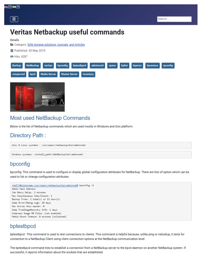 Veritas Netbackup Useful Commands | PDF