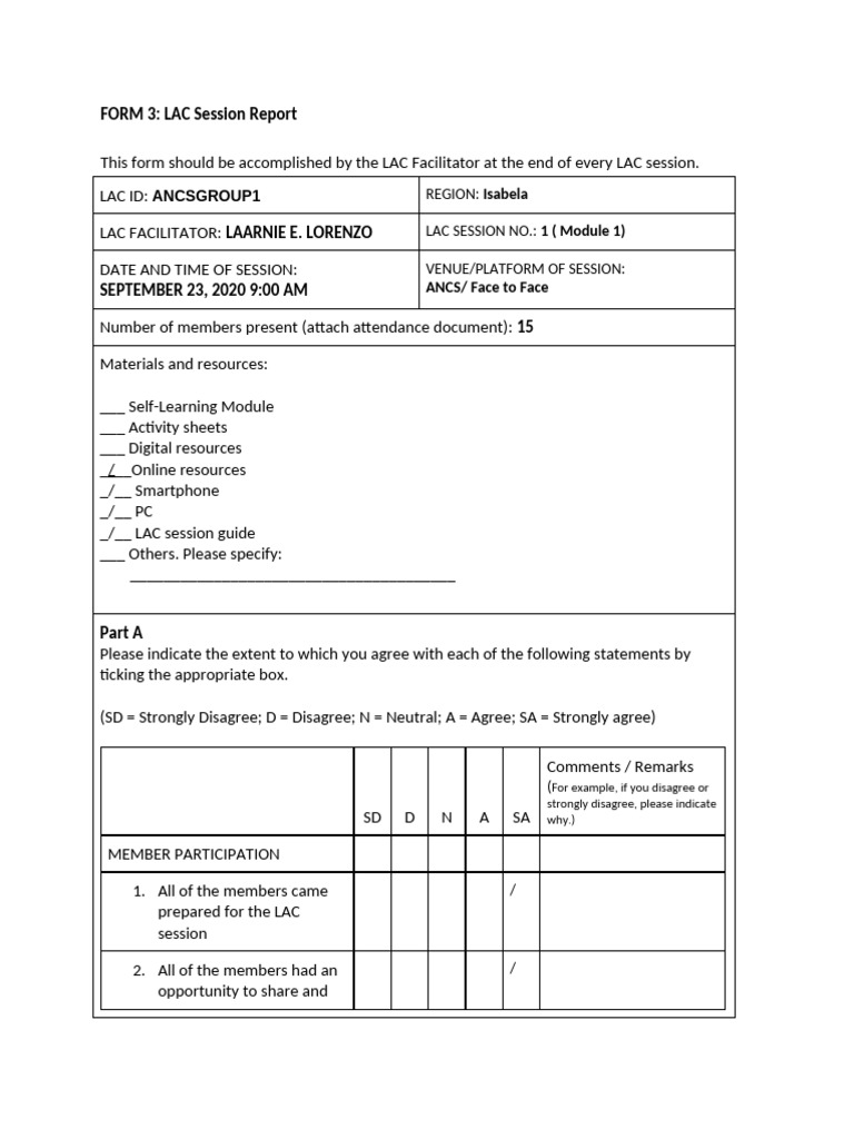 A7 Form 3. LAC Session Report | PDF
