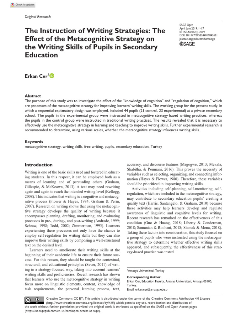 (2019, Cer) The Instruction of Writing Strategies The Effect of The Metacognitive Strategy On ...