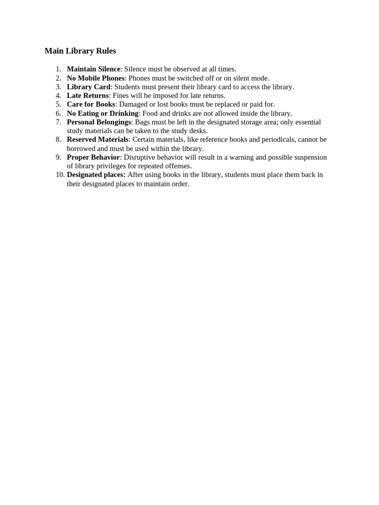 Main Library Rules | PDF