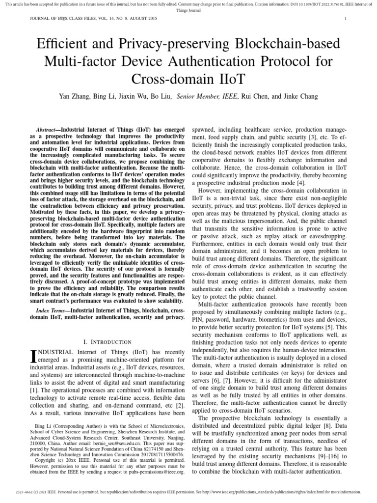 Efficient and Privacy-Preserving Blockchain-Based Multi-Factor Device Authentication Protocol ...