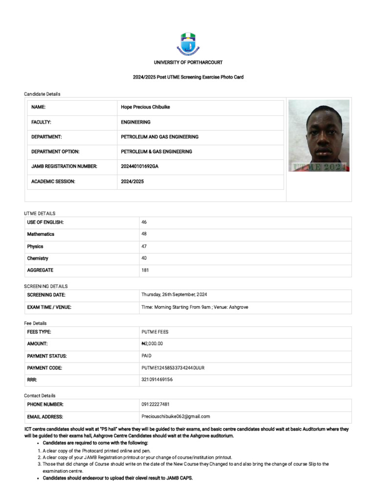 UNIPORT DATA CAPTURE PORTAL | PDF