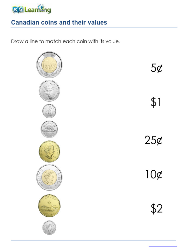 Grade 1 Money Match Coin To Value CDN 2 | PDF