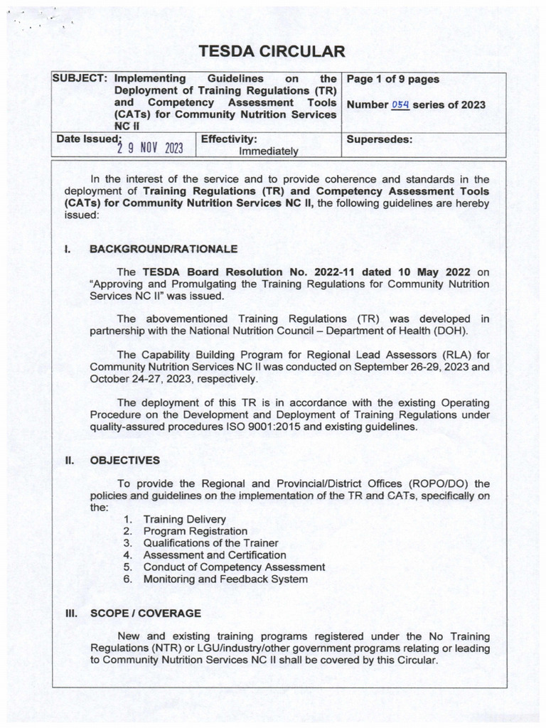 TESDA Circular No. 054-2023 | PDF