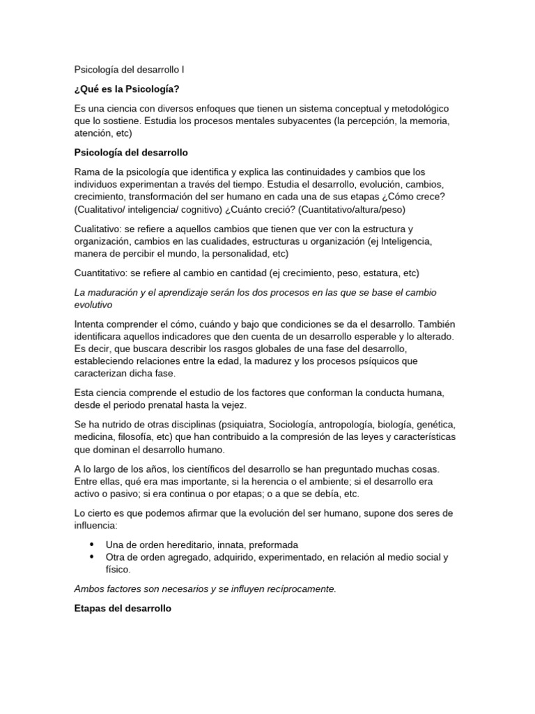 Resumen Psicología Del Desarrollo I | PDF