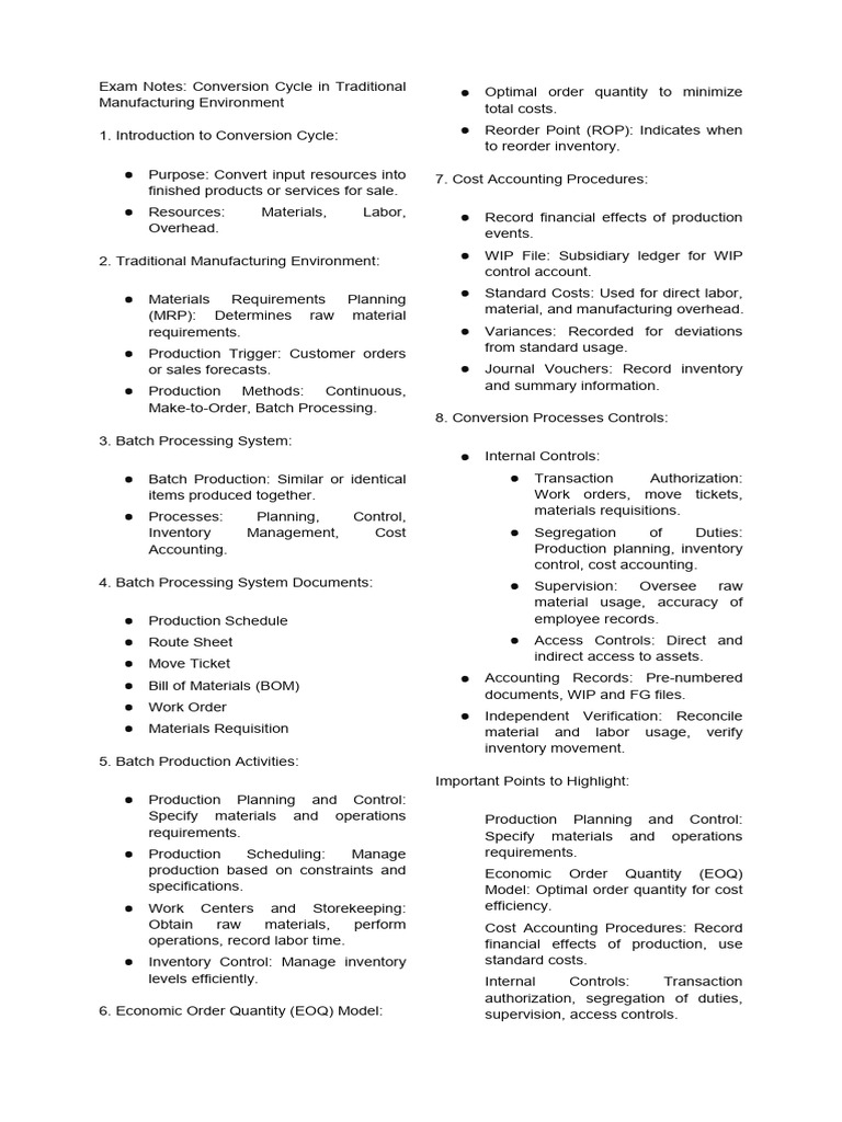 Conversion Cycle in Traditional Manufacturing | PDF | Lean ...