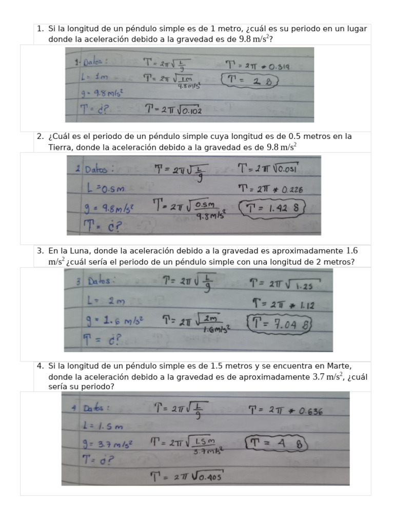 Ejercicios MAS PENDULO SIMPLE | PDF