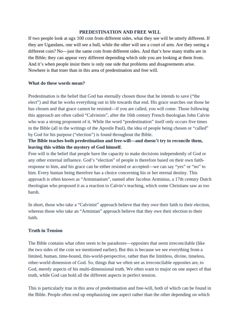 Predestination and Free Will | PDF | Predestination | Arminianism