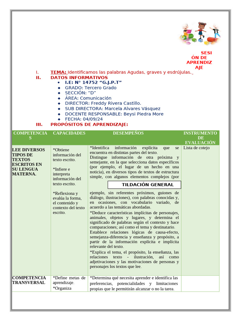 Identificación de Palabras Agudas, Graves y Esdrújulas | PDF ...