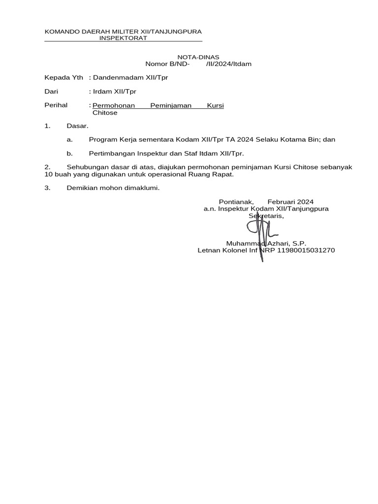 Nodis Permohonan Peminjaman Kursi | PDF