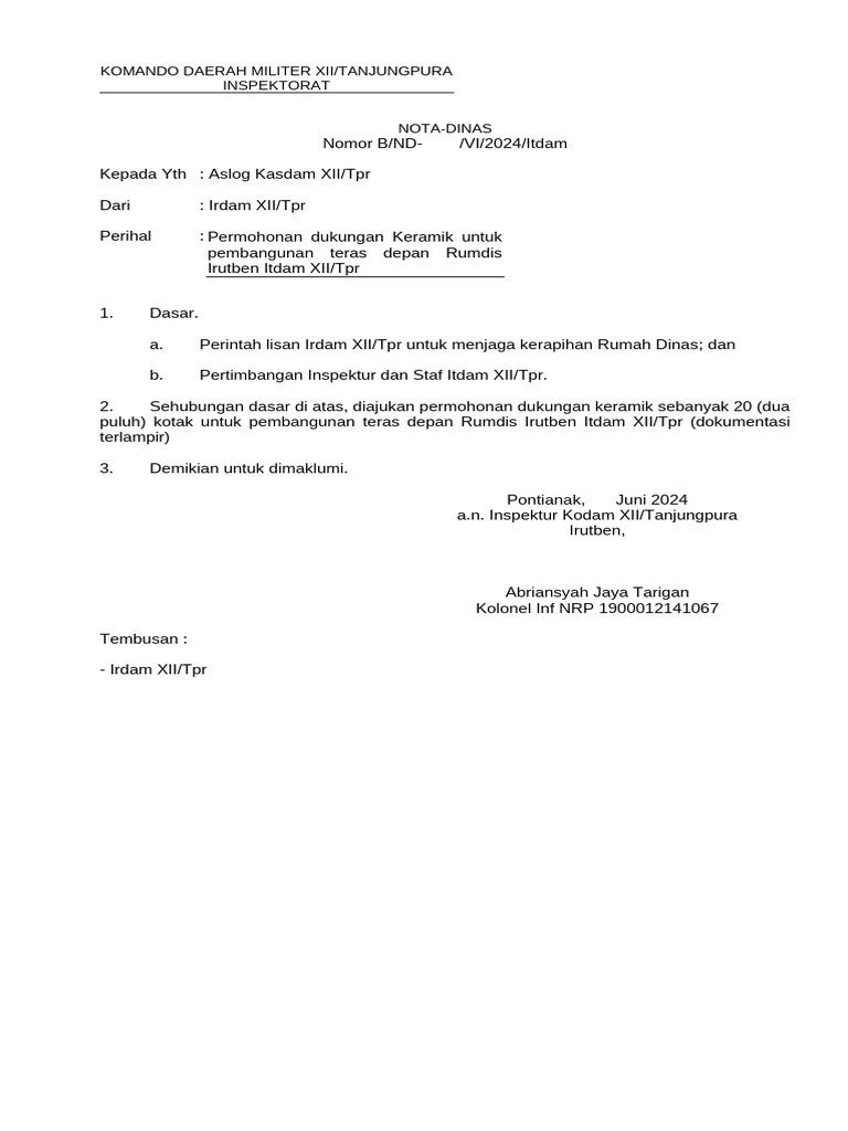 Nodis Permohonan Dukungan Keramik | PDF