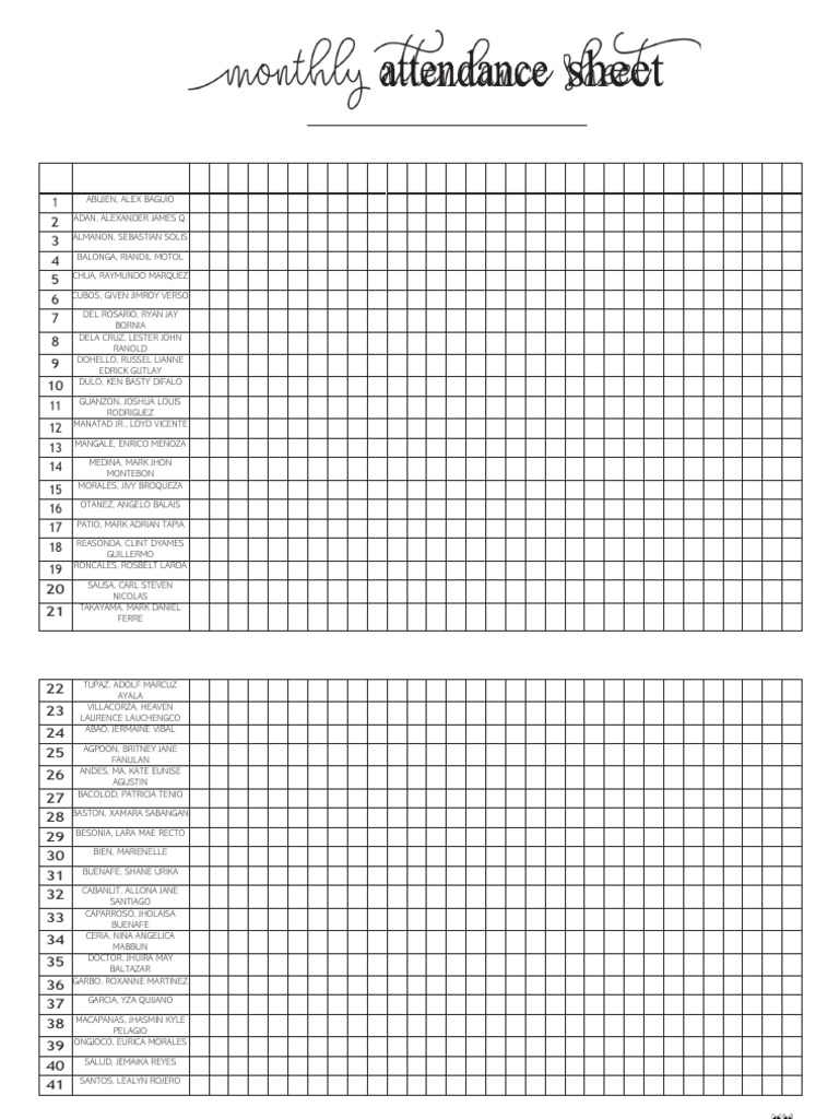 Attendance Sheet - Grade 11 Iron | PDF