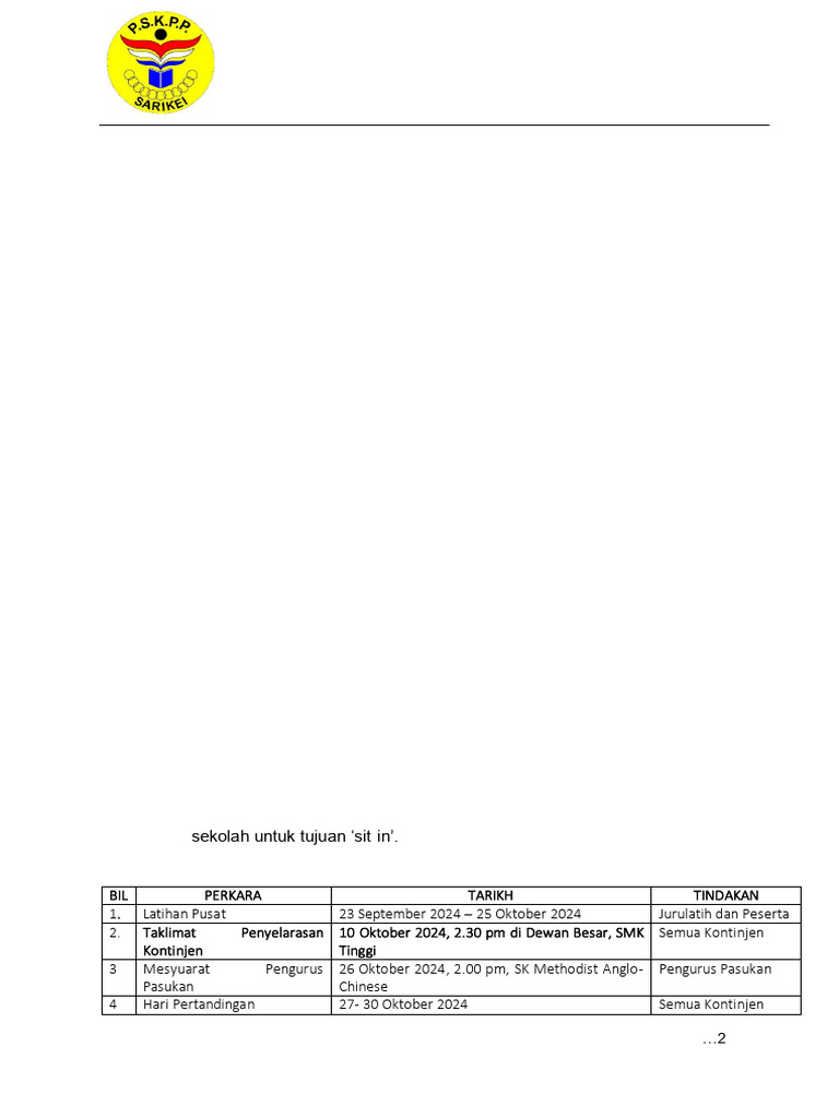 Surat - Pelantikan Kontijen PSKPP Bahagian Sarikei Tahun 2024 | PDF