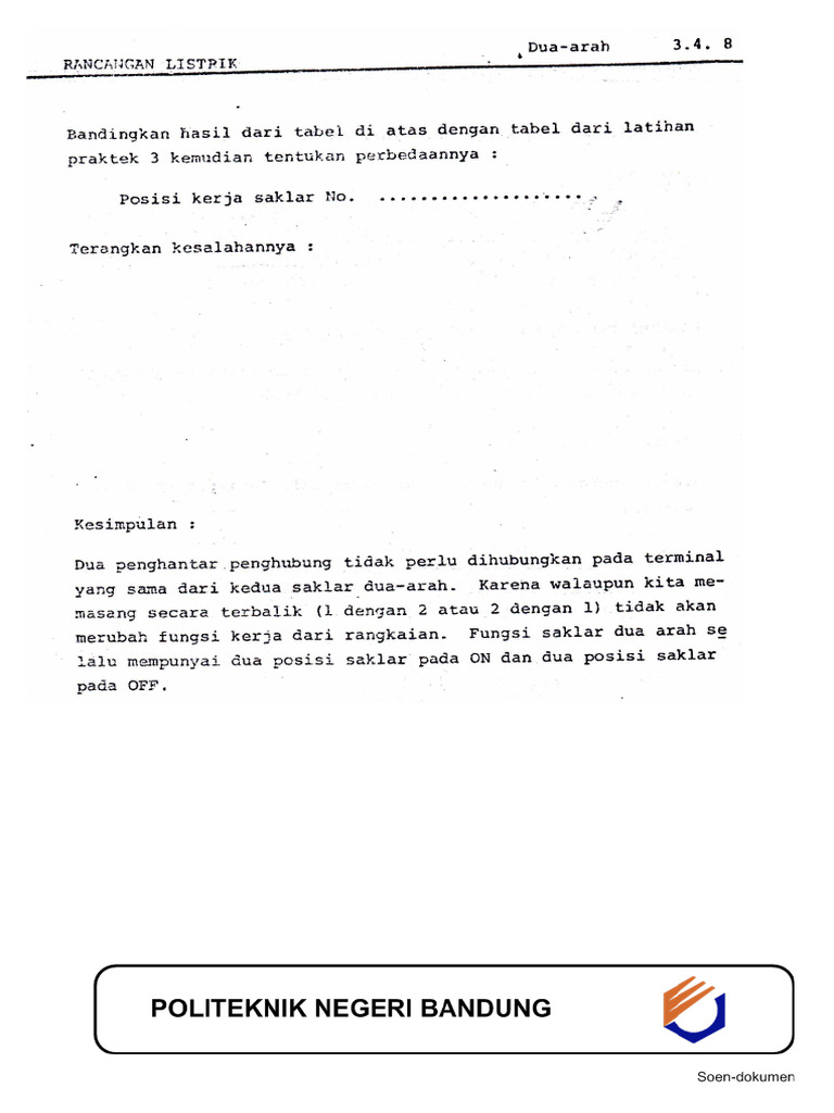 Hasil Dari Praktek 1 Posisi Kerja Saklar Atas Dari Latihan | PDF