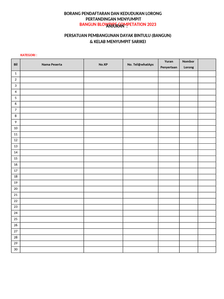 Borang Menyumpit BANGUN | PDF