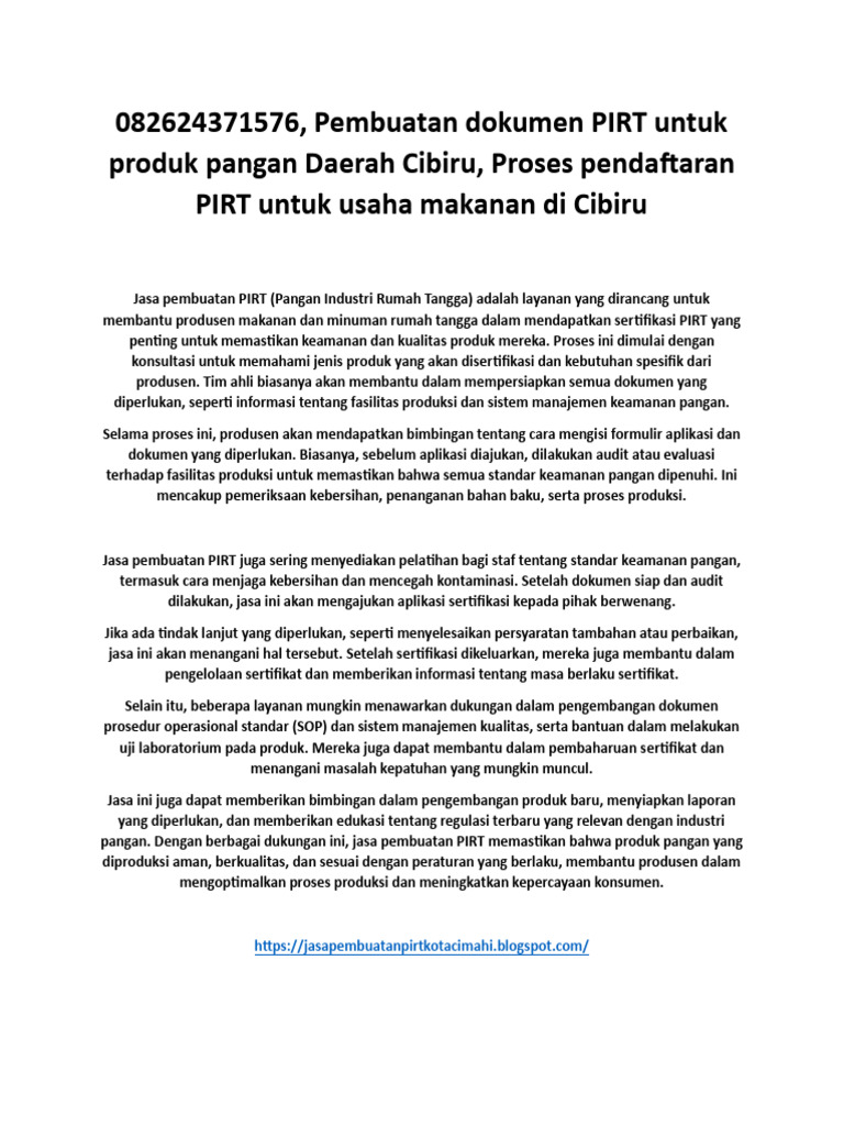 082624371576, Pembuatan Dokumen PIRT Untuk Produk Pangan Daerah Cibiru ...