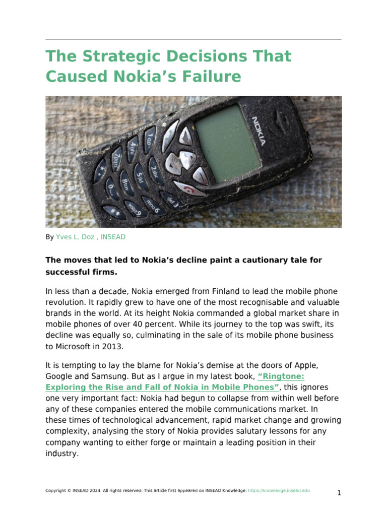 The Strategic Decisions That Caused Nokias Failure | PDF