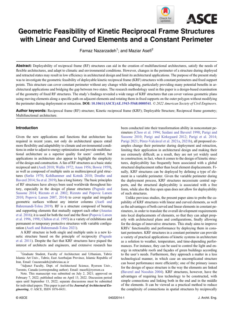 Nazarzadeh Asefi 2022 Geometric Feasibility of Kinetic Reciprocal Frame ...