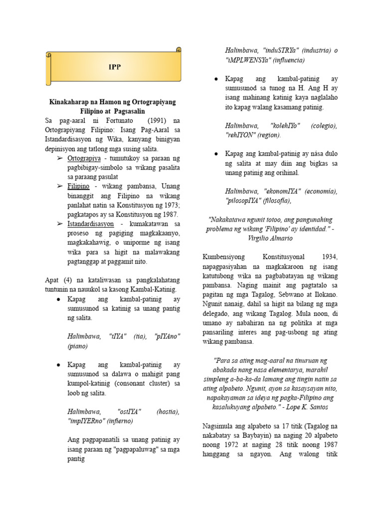 Kinakaharap Na Hamon NG Ortograpiyang Filipino at Pagsasalin | PDF