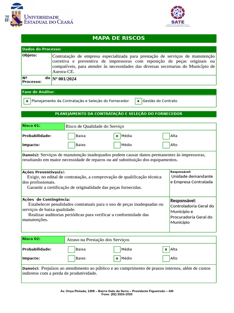 5 Modelo de Mapa de Risco | PDF | Finanzas y dinero