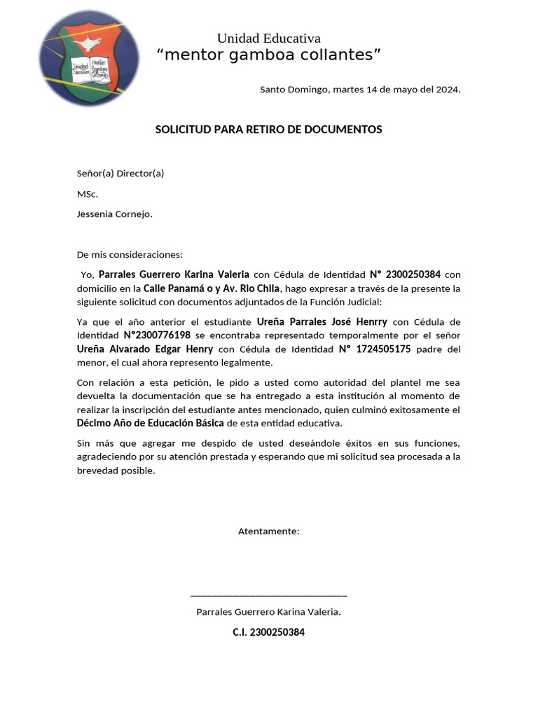 Solicitud para Retiro de Documentos | PDF