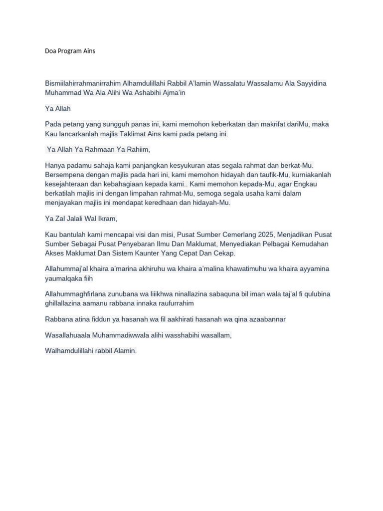 Doa Program Ains | PDF