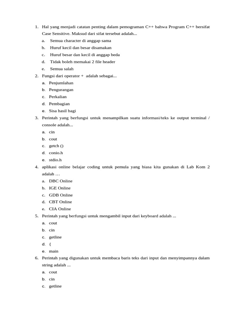 Soal STS 1 Informatika XI All | PDF