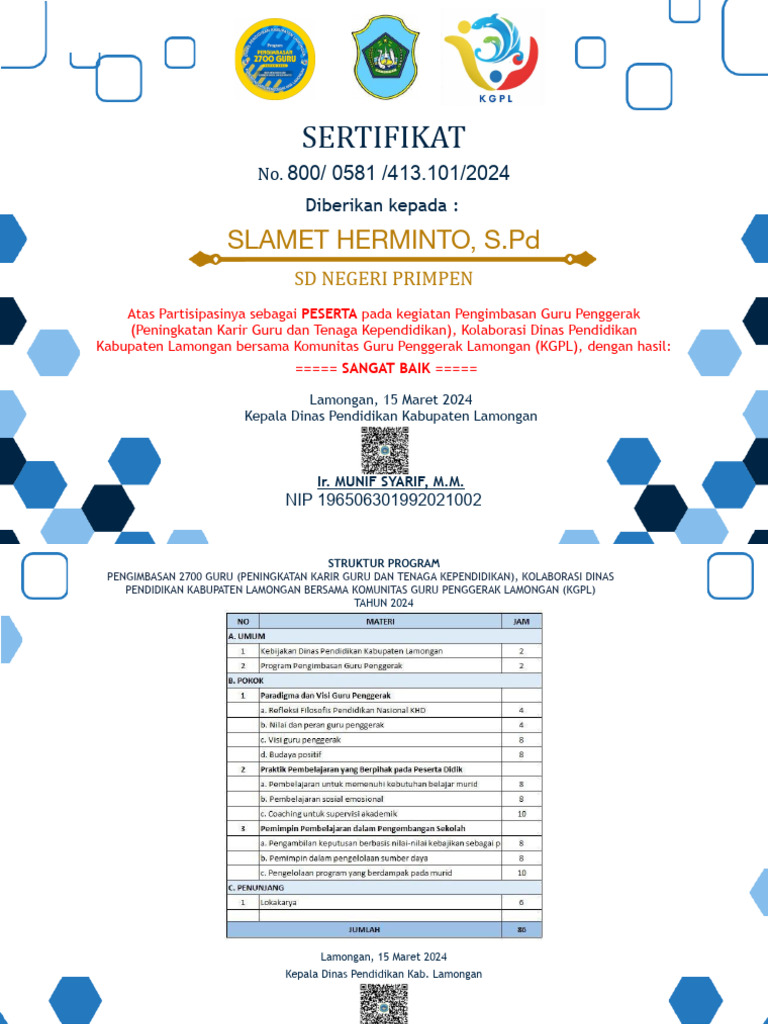 Sertifikat PGP SLAMET HERMINTO, S.PD | PDF