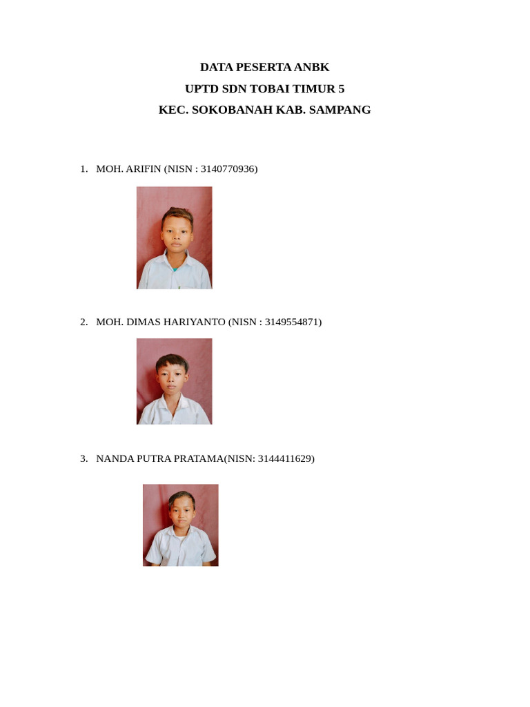 Data Peserta Anbk | PDF